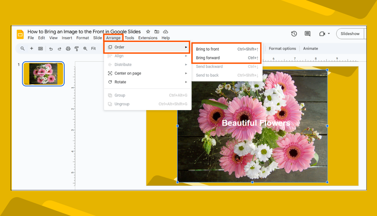 How to Bring an Image to the Front in Google Slides