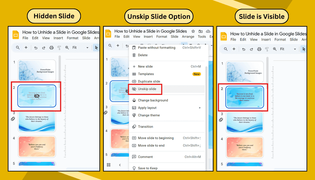 How to Unskip a Slide in Google Slides Easily