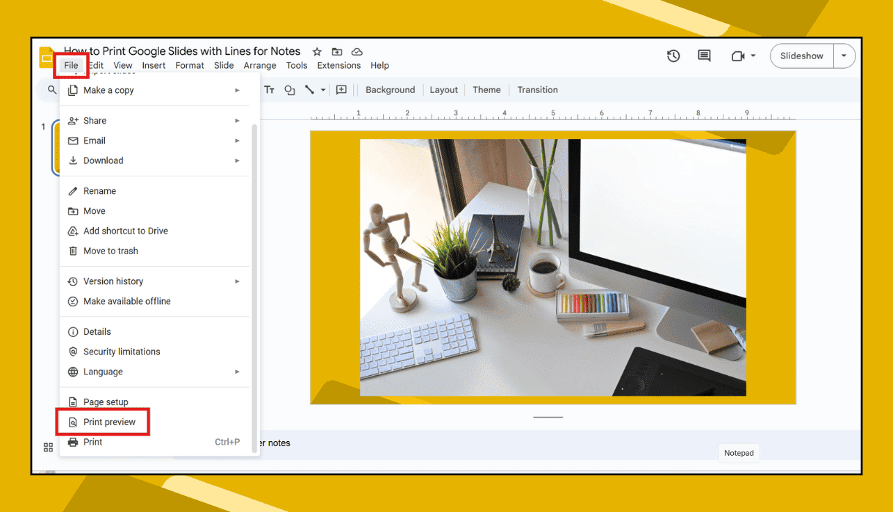 How to Print Google Slides with Lines for Notes