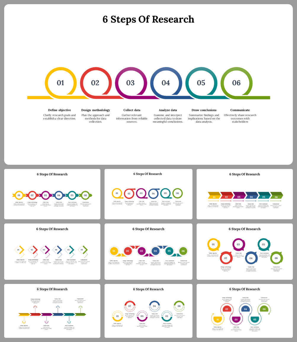 6 Steps Of Research PowerPoint and Google Slides Templates