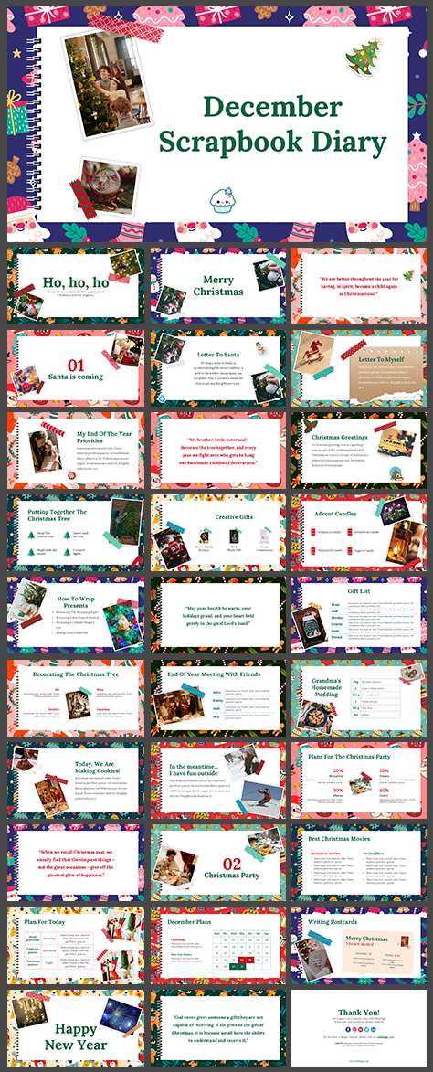 December Scrapbook Diary PPT and Google Slides Templates