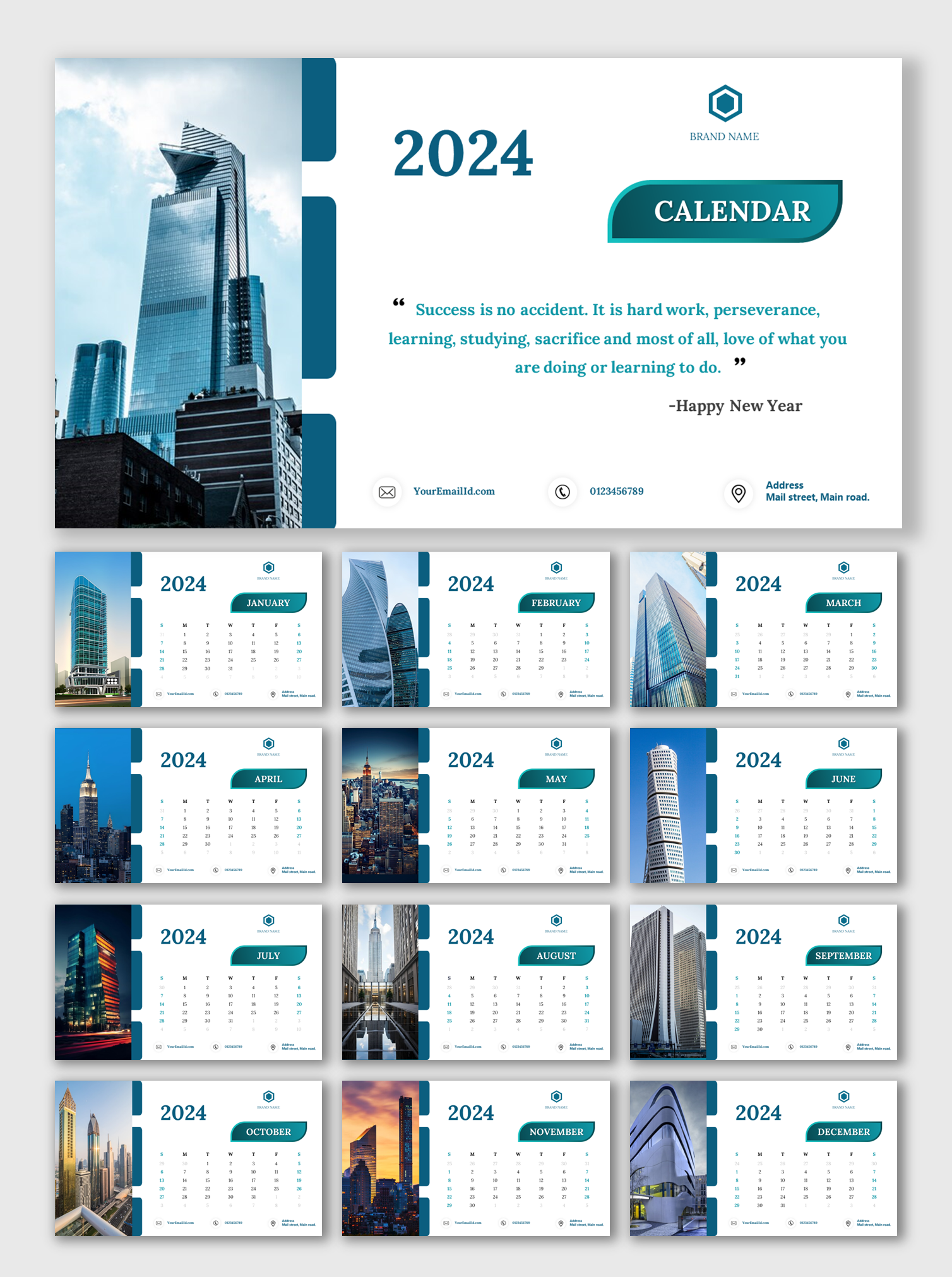 2024 Monthly Calendar PPT And Google Slides Templates