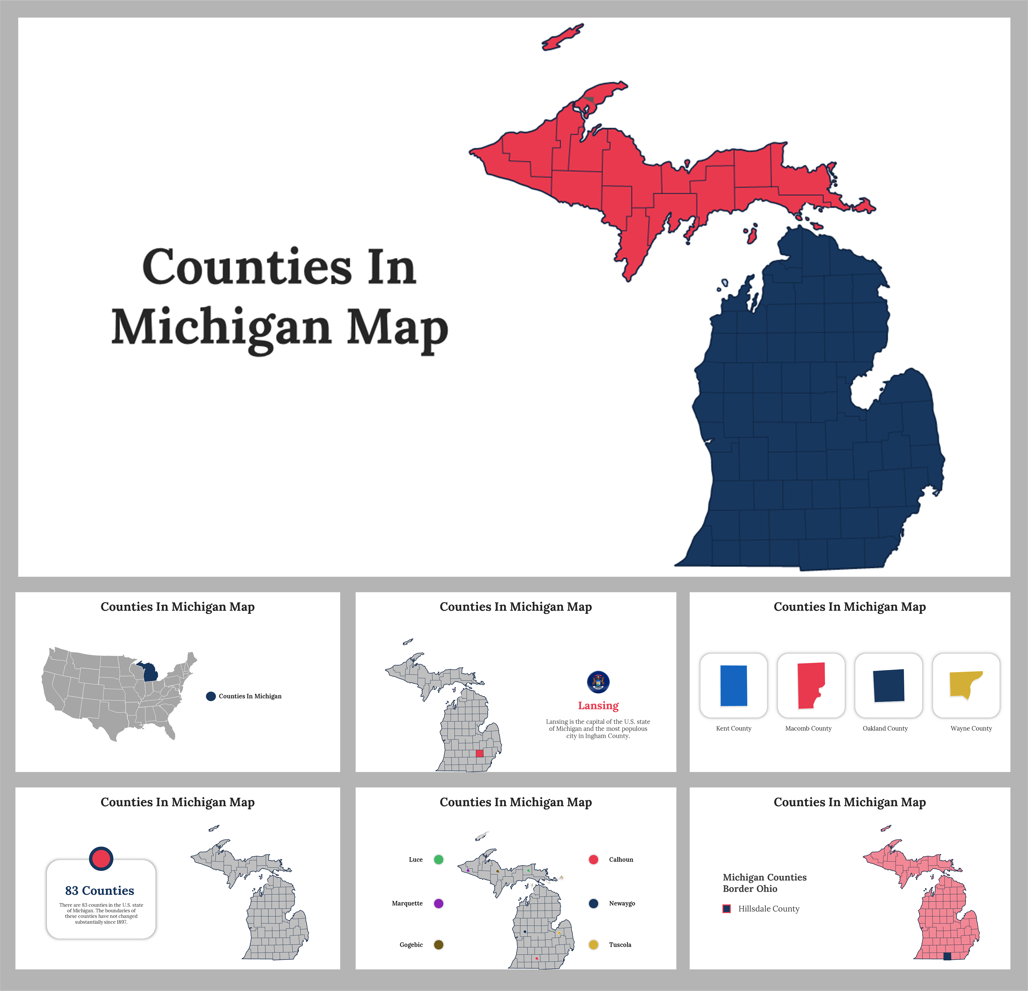 Counties In Michigan Map PPT and Google Slides Templates