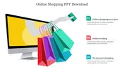 Excellent Trolley Model Online Shopping PPT Templates