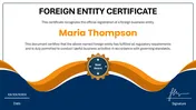 Foreign Entity Certificate PowerPoint And Canva Template