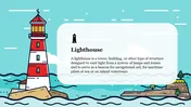 Shop Now! Lighthouse PowerPoint Template Slide PPT