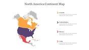 Creative North America Continent Map PowerPoint Slide